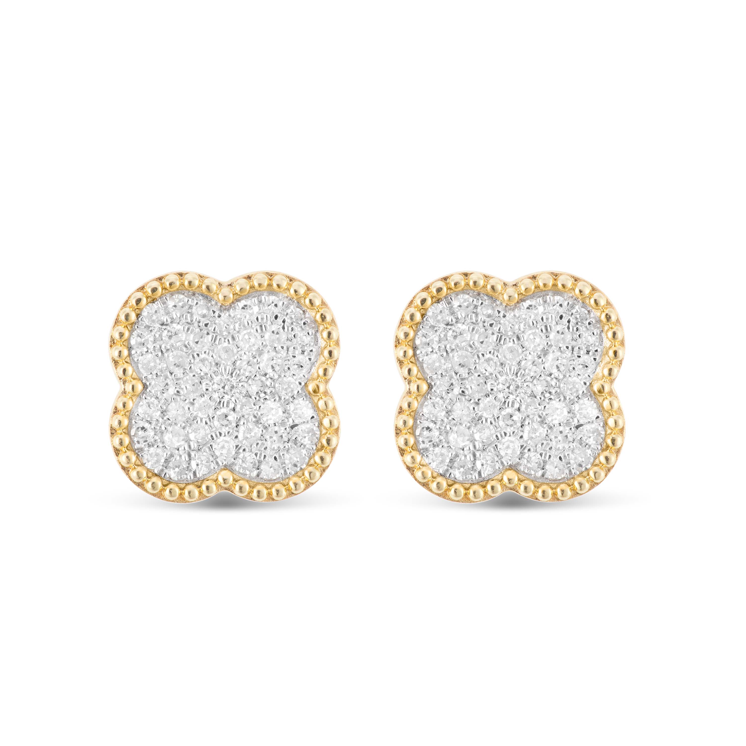 14K Gold .50CT Pave Diamond Clover Flower Stud Earrings – SHYNE JEWELERS