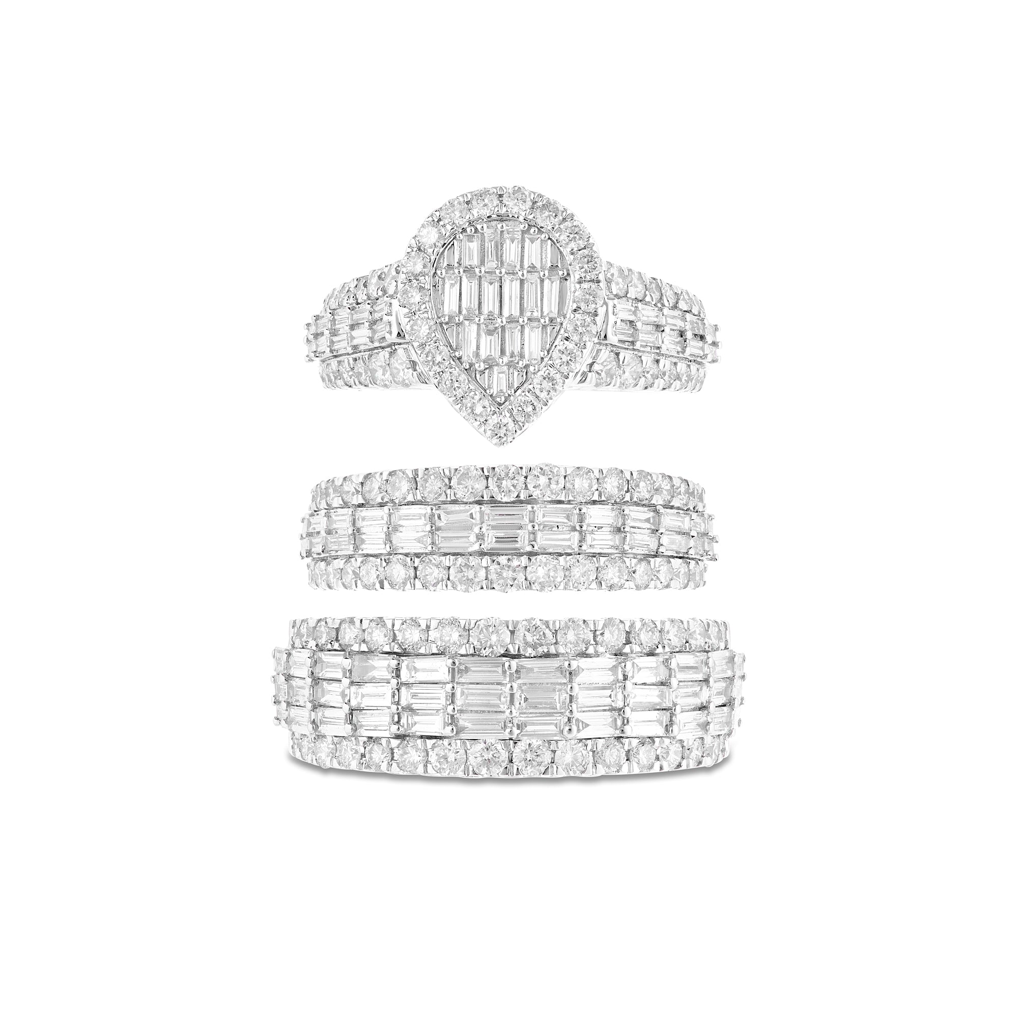 His and Hers Baguette & Round Diamond Trio Ring Set – SHYNE JEWELERS