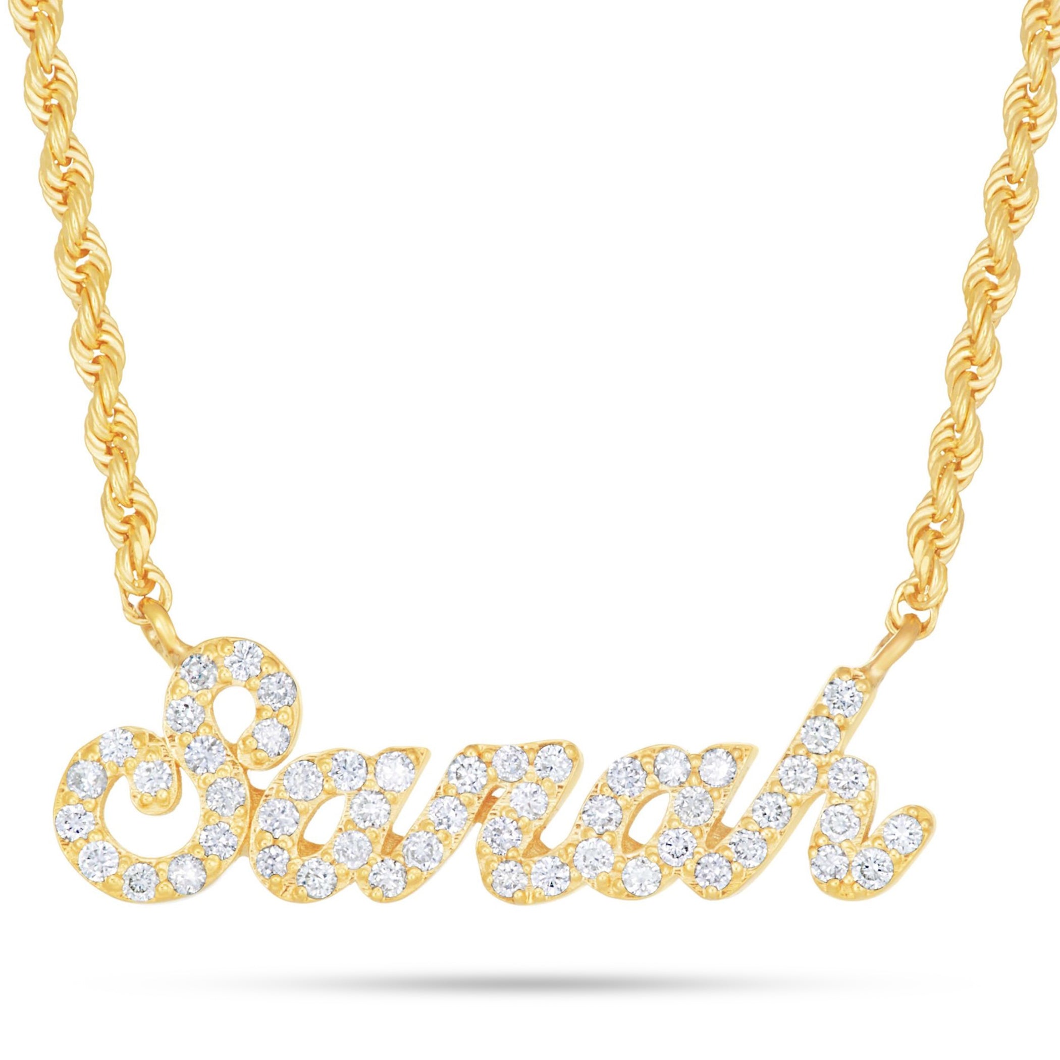 YOUR NAME - Custom Medium Gold & Diamond Cursive Name Necklace – SHYNE ...