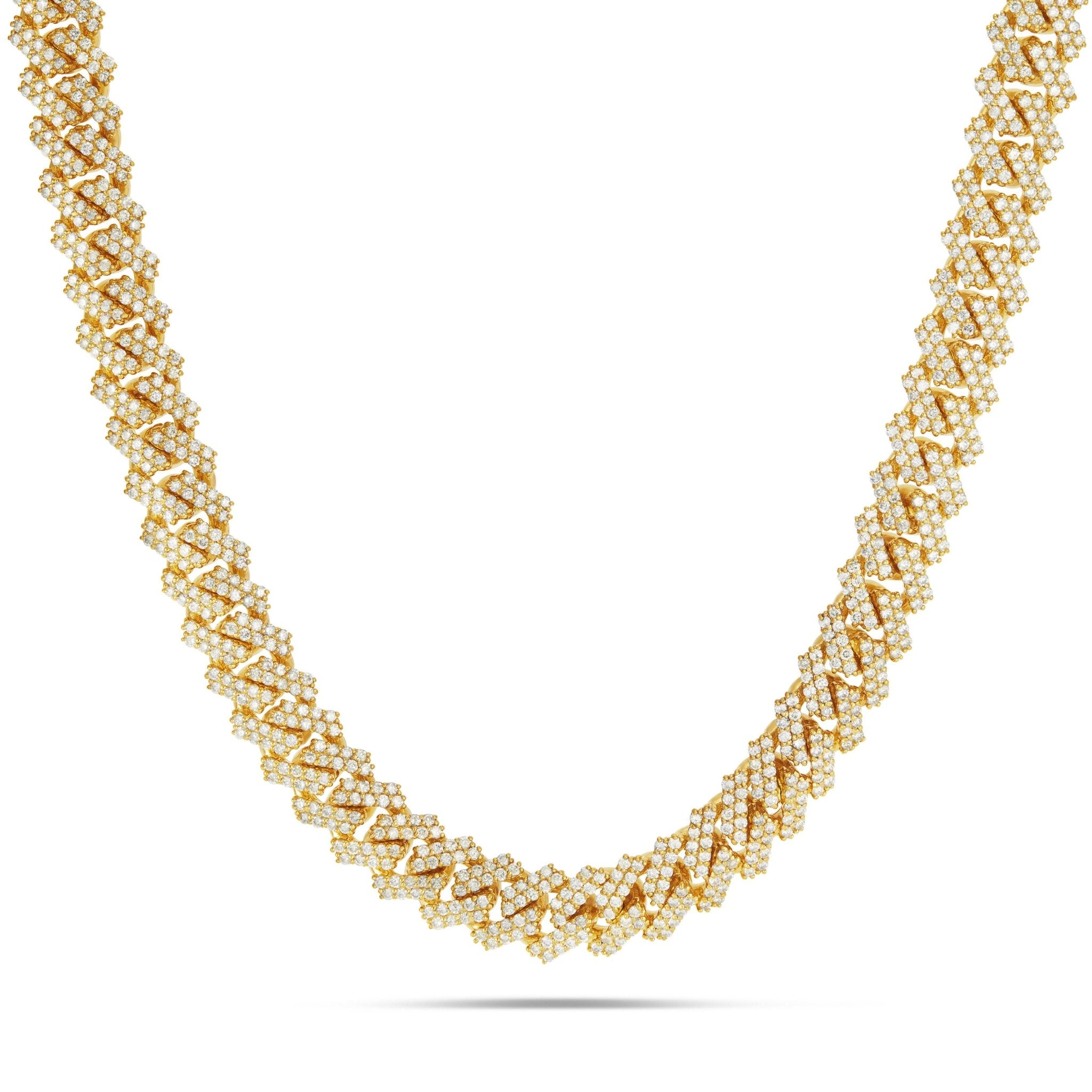 10K Gold 27.56ctw Prongset Diamond 16mm Cuban Chain – Shyne Jewelers™