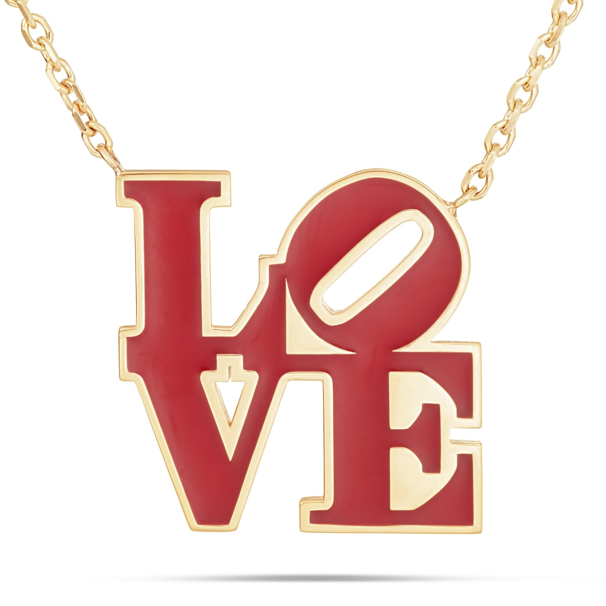 14K Yellow Gold Philadelphia LOVE Red Enamel Necklace – SHYNE JEWELERS