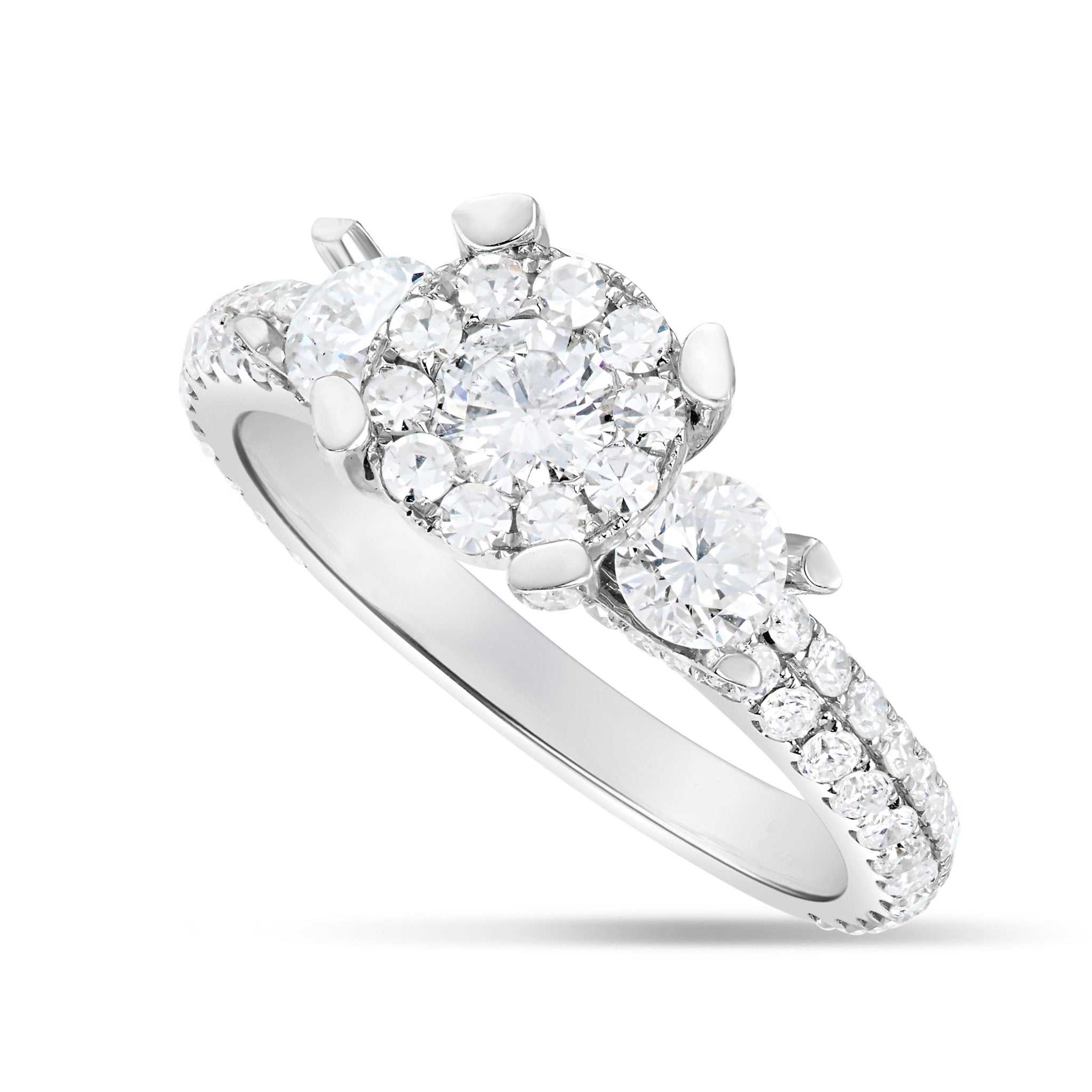 14K White Gold 2.06ct Three Stone Cluster Diamond Engagement Ring ...